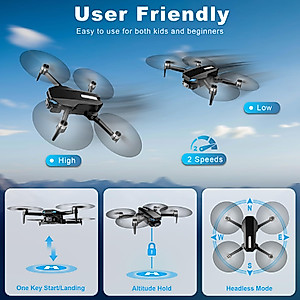 Drone with Camera, 2K HD FPV Drone with Brushless Motor, Altitude Hold, Gesture Selfie, One Key Take Off/Landing, 3D Flips, Waypoint Fly, 2 Batteries, Foldable Mini Drones for Kids and Beginners