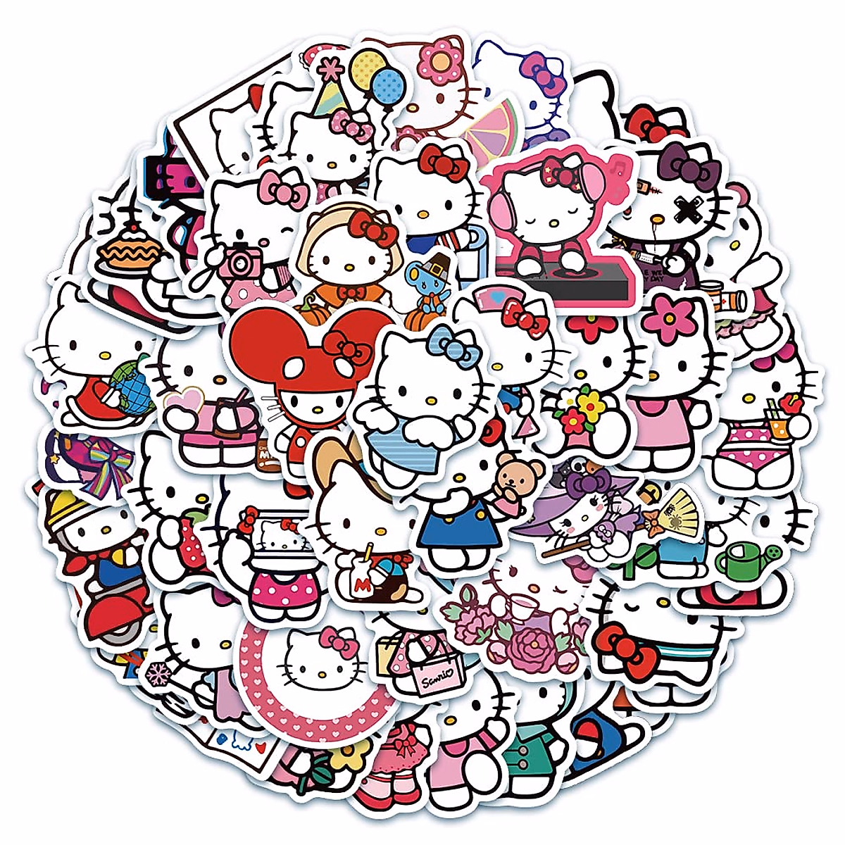 50Pcs Hello Kittty Stickers Pack Kitty White Theme Waterproof Sticker Decals for Laptop Water Bottle Skateboard Luggage Car Bumper Hello Kittty Stickers for Girls Kids Teens
