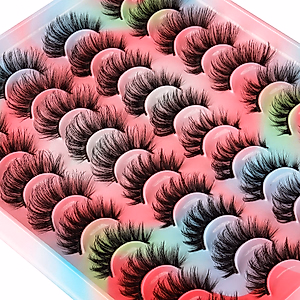 20 Pairs False Eyelashes Natural Fluffy Cat Eye Fake Eye Lashes 4 Styles Mixed Thick Wispy 5D Faux Mink Eyelashes Multipack
