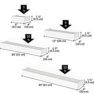 Ballucci Modern Ledge Wall Shelves, Set of 4 Wood Floating Shelves for Bedroom, Bathroom, Living Room, Kitchen, Nursery, White