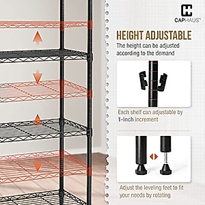 CAPHAUS NSF Adjustable 5 Tier Wire Shelving Unit w/Basket & Liner, Metal Storage Rack Corner Shelves, Storage Rack for Kitchen, Bathroom, Laundry Closet, Metal Wire Shelving w/Basket Shelves Black