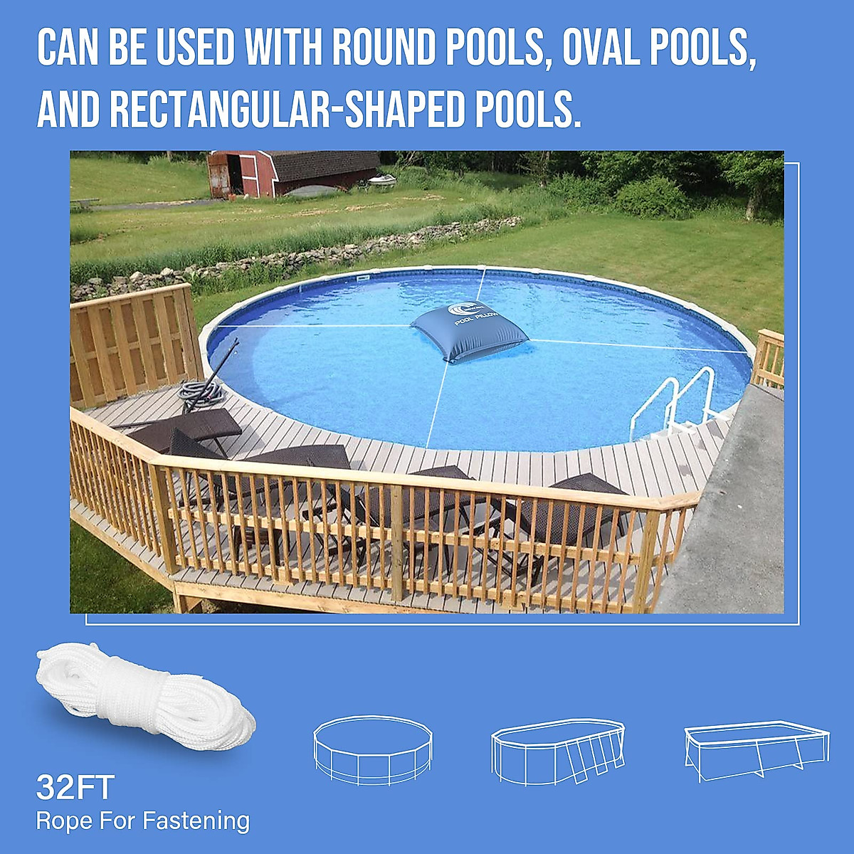 BEWAVE Pool Pillow, Winterizing Air Pillow for Above Ground Winter Swimming Pool Covers, 4 x 4 Ft, 2 Pcs