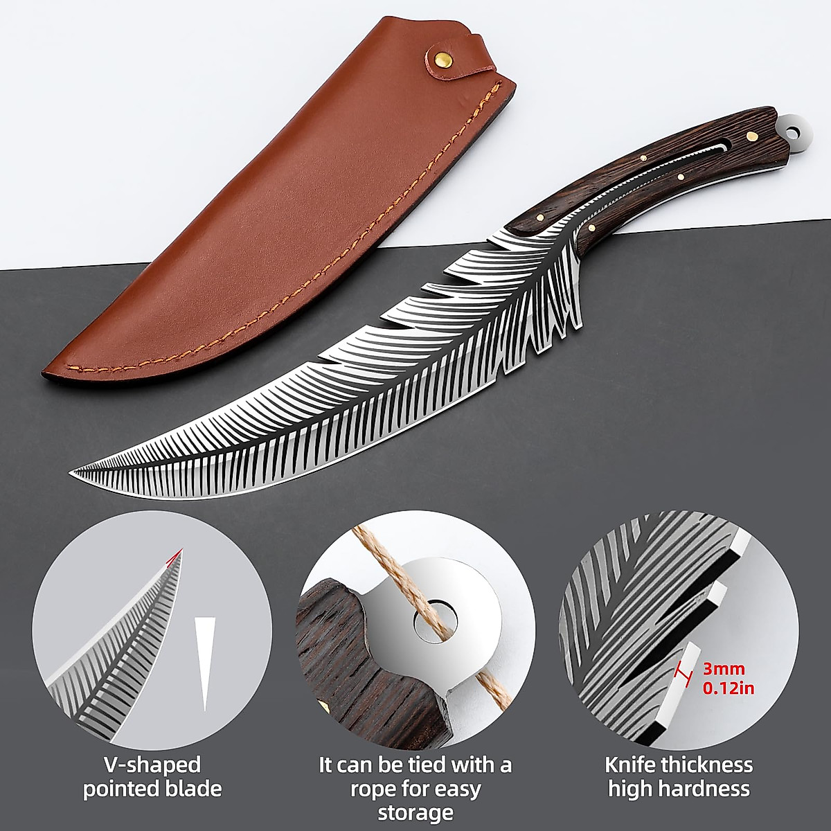 zarfand Professional Chef Knives, Sharp Feather Boning Knife Hand Forged Knife High Carbon Steel Boning knife for Meat Cutting Cooking Knife with Sheath for Kitchen Outdoor