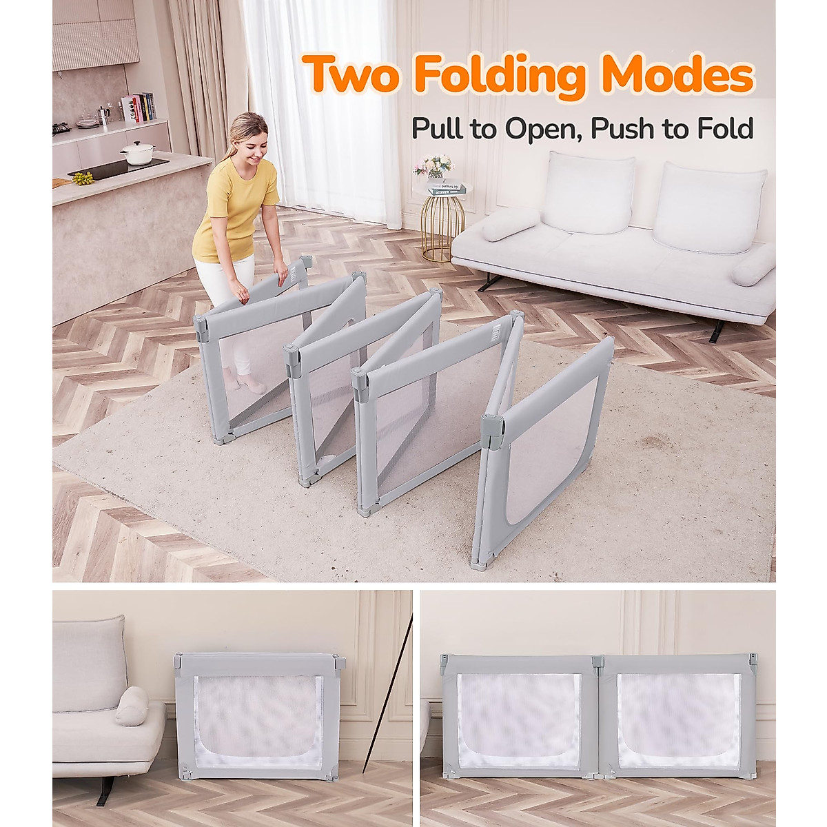 Dripex Foldable Baby Playpen, 71"×69" Play Pens for Babies and Toddlers, Safe Anti-Fall Play Yard with Gates, Baby Fence with Breathable Mesh, Indoor & Outdoor Kids Activity Center, Ash Grey