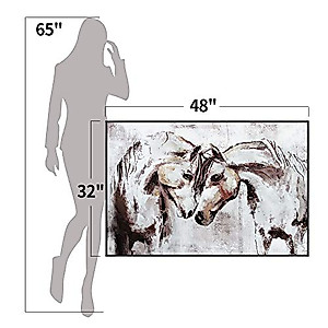 lamplig Horse Pictures Large Hand Painted Wall Art Oil Paintings Brown Animal Canvas Prints Farmhouse Wall Decor Horses Head to Head Artwork Stretched Black Frame for Bedroom Living Room 48x32 inch