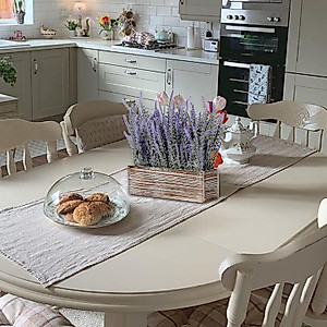 DILATATA Lavender Flowers Artificial Lavender Decor Fake Lavender Plant in Rustic Wooden Pot Faux Plants in Pots for Home Bathroom Table Centerpieces Wedding Decor Potted Lavender Flower Purple Decor