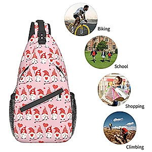 Happy Valentines Day Gnomes Sling Bag Crossbody Backpack Hiking Travel Daypack Chest Bag Shoulder Bag for Women Men