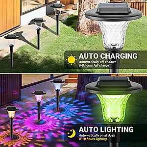 Sparkling Wonderful Solar Pathway Lights, 6 Pack Garden Solar Outdoor Lights IP65 Waterproof, 7 Auto Color Changing and Warm Color Solar Powered Landscape Lights for Lawn Walkway Patio Yard