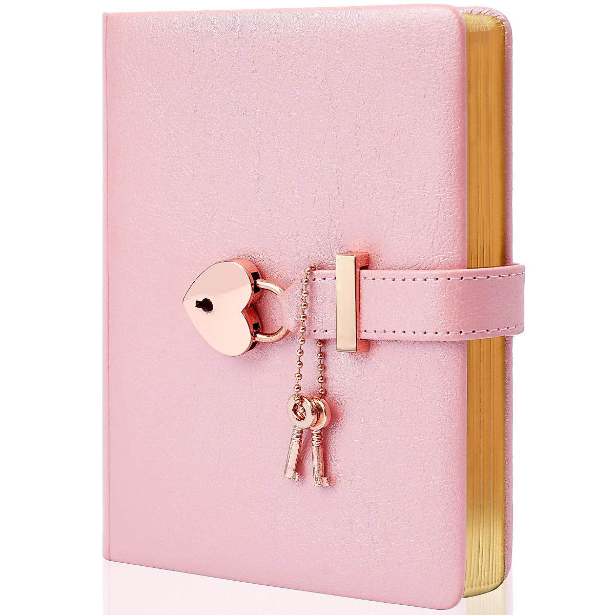 CAGIE Lock Diary for Girls with 2 Keys, Diary with Lock for Girls ages 8-12, Heart-Shaped Locked Journal for Women, Gold Edged Pages 5.3 x 7 Inch