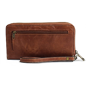 Autumnwell RFID Blocking Double Zipper Long Clutch Wallet Cellphone Wallet for Women with Hand Strap for Card, Cash, Coin, Bill (beige)