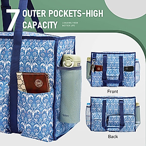 MHOMER Large Utility Tote Bag for Women, Zip-Top Teachers Tote Bag with 12 Pockets, Waterproof Nurse Bag for Working Women