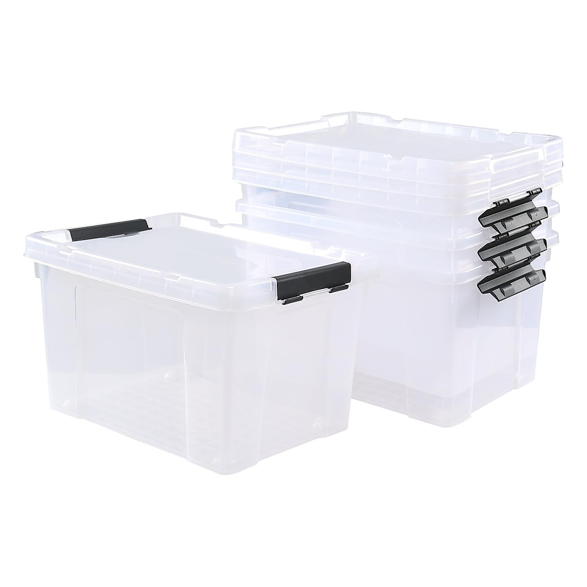 Drephia 4 Pack 22 L Clear Plastic Storage Box with Wheels, Latch Storage Bin with Lid