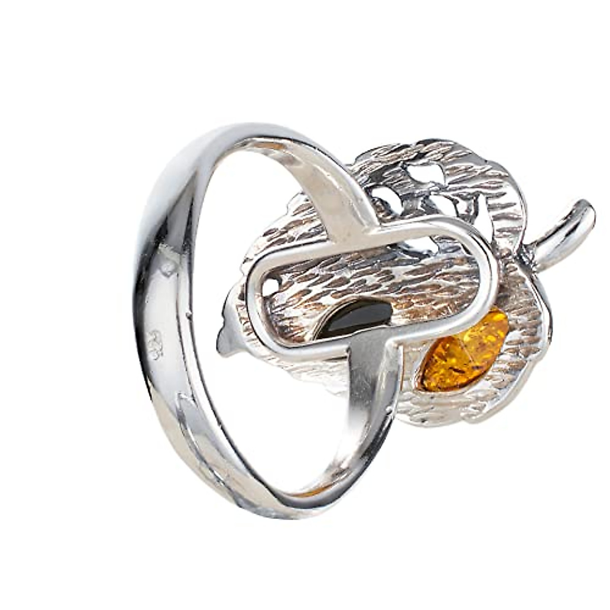 HolidayGiftShops Sterling Silver and Baltic Amber Leaf Adult Ring- Size 8