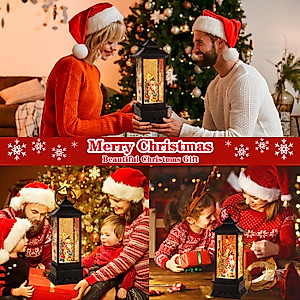 Snow Globes Christmas Lantern, Christmas Decorations Musical Snow Globe Lantern, LED Lighted USB or Battery Operated Spinning Water Glitters Lighted Singing Lantern Christmas Home Decor and Xmas Gift