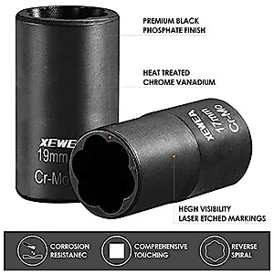 XEWEA 9PCS Bolt Nut Extractor Set, 1/2" Drive Impact Lug Nut Remover Socket Tool, Wheel Lock Removal Kit, Easy Out Extractor Set for Damaged, Frozen, Rusted, Rounded-Off Bolts Nuts & Screws