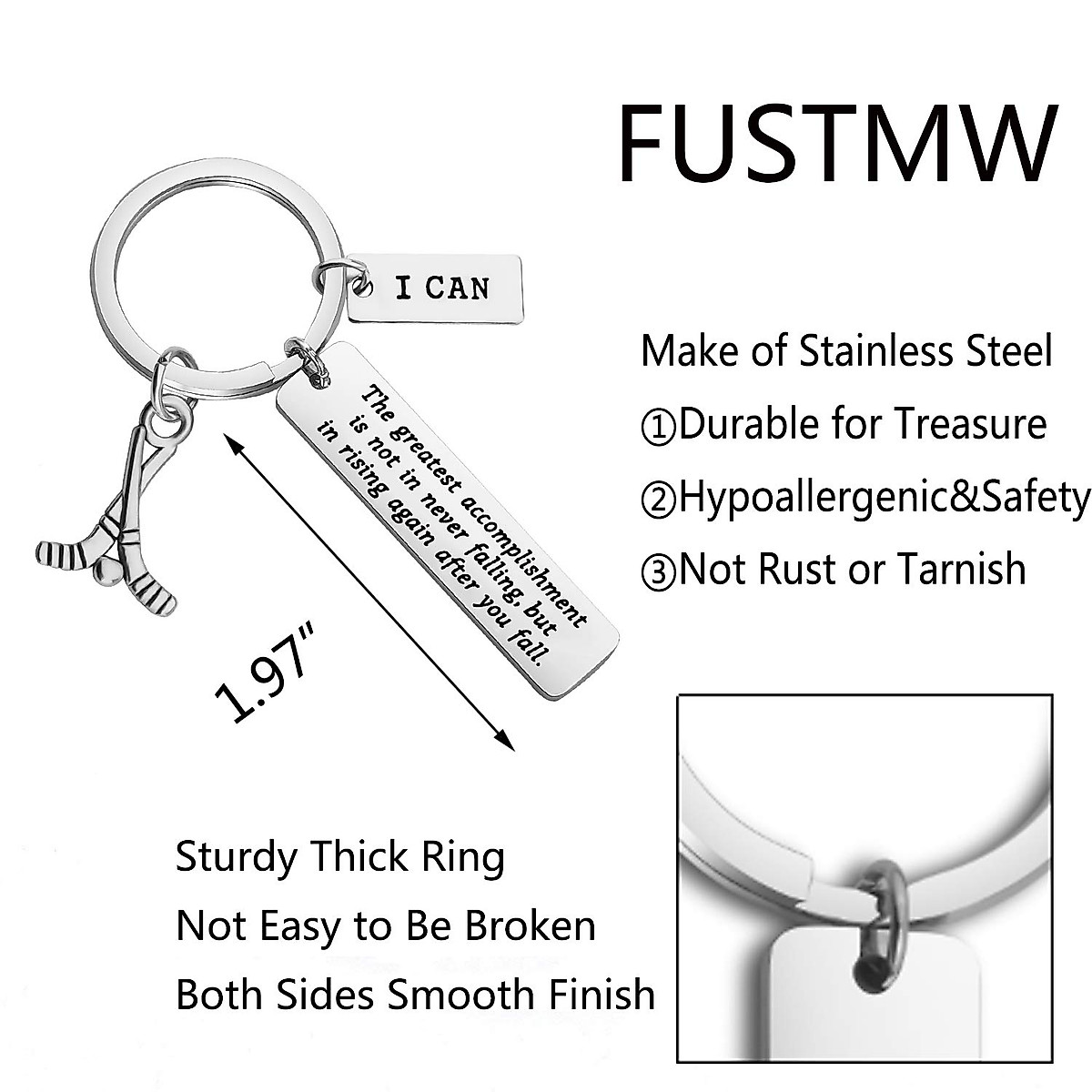 FUSTMW Hockey Gift Ice Hockey Charm Keychain Inspirational Hockey Team Gift Ice Hockey Players Gift for Hockey Moms & Coaches (silver)