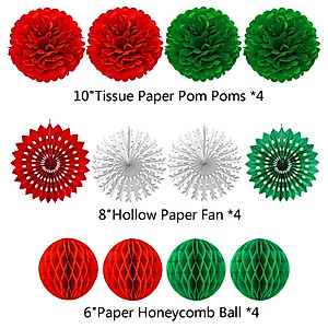 Christmas Party Decorations Paper Fans,Garlands String Circle Dot,Triangle Bunting Flags, Honeycomb Ball,Paper Tissue Pom Poms,Party Supplies for Christmas Birthday Wedding Baby Shower