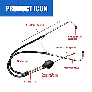 jokormo 1 PC Car Engine Stethoscope Tool, Vehicle Noise Diagnostic Device, Universal Waterproof Durable Metal Automotive Mechanics Cylinder Stethoscope Replacement for Truck SUV Car (Black & Silver)