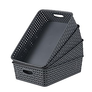 Wakikini Plastic Woven Storage Baskets, A4 Plastic Paper Storage Trays, 4 Packs