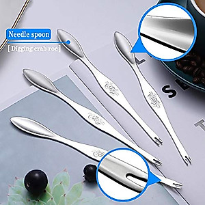 13 Pieces Crab Leg Crackers Set Including 4 Nut Crackers, 4 Lobster Shell Forks, 4 Stainless Steel Forks and 1 Portable Bag, Crab Crackers and Tools, Dishwasher Safe