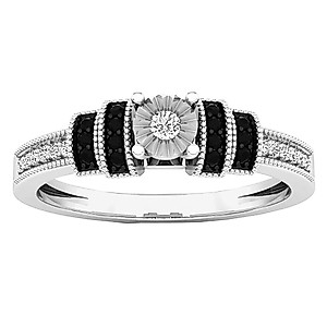 Dazzlingrock Collection 0.15 Carat (ctw) Sterling Silver Round Black & White Diamond Ladies Engagement Ring, Size 7.5