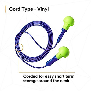 3M E-A-R Push-Ins Earplugs 318-1001, Corded, Poly Bag 100-Pair