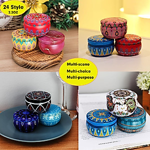 Domivirgo Candle Tins with Lid, 2.5oz 24 Designs Tinplate Cans with Wicks, Wick Holders, Wick Stickers for Candle Making, DIY Arts and Crafts, Small Item Storage