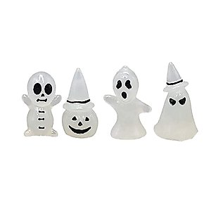 BinaryABC Halloween Glow in The Dark Pumpkin Ghost Miniature Figurines,Luminous Garden Ghost Decor, Fairy Garden Doll House Accessories,Halloween Party Favors,4Pcs