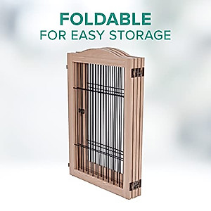 Arf Pets Freestanding Dog Gate with Door, 4 Panel 360° configurable Wooden Wire Fence, 89" Wide, 31.5" Tall, Foldable, Support Feet Included, for The House - Indoor Use