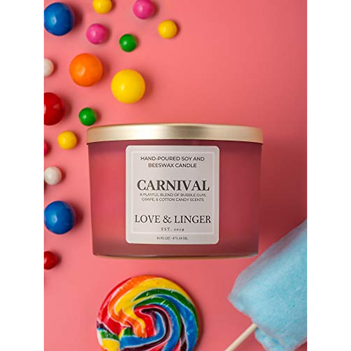 Grape Candle | Bubble Gum Candle | Cotton Candy Candle | Fun Candles | Luxury Soy & Beeswax Candles for Home | 16 oz. Large Jar 3 Wick Candle | Cool Candles