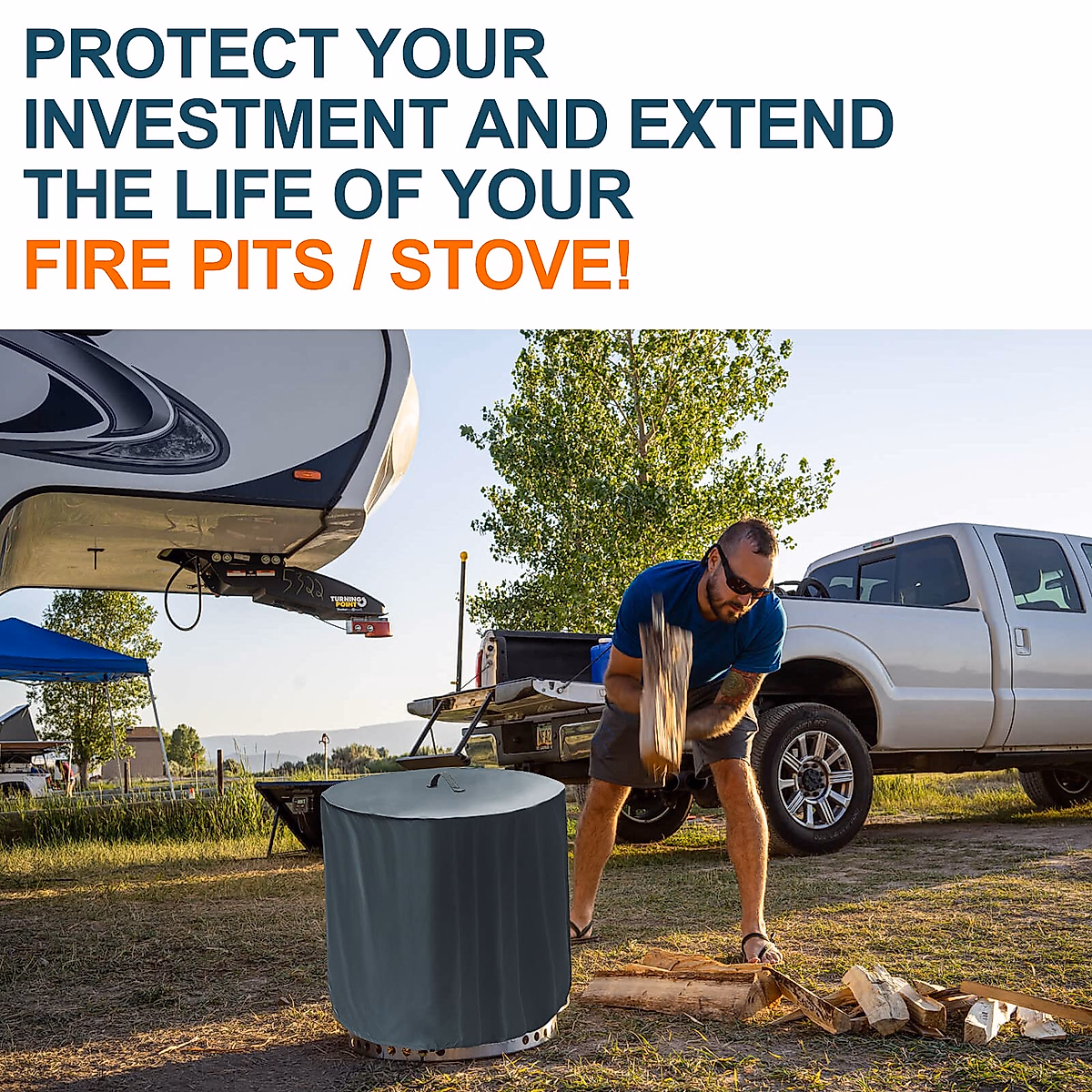 TORUTA Fire Pit Cover for SoIo Stove Cover Yukon Round-32 Inch Heavy Duty 420D Strong Water-proof, Dust-proof, Sun Protection, Draw Rope Windproof Design - Grey