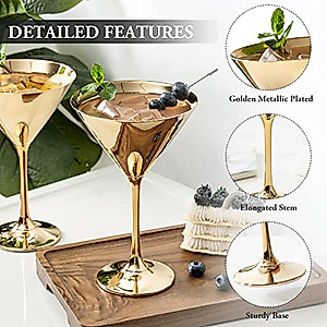 MyGift 8-Ounce Modern Metallic Gold Tone Martini Glasses, Elegant Golden Drinking Glass for a Cocktail Party, Wedding, or Anniversary Dinner, Set of 4