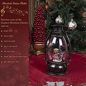 Clever Creations Musical Christmas Snow Globe Lantern, Lighted LED Swirling Glitter Water Lantern Home Decoration, Battery Operated, Dog
