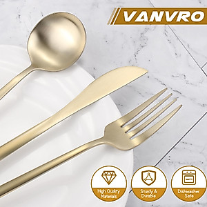 VANVRO Matte Champagne Gold Silverware Set, 60-Piece Stainless Steel Flatware set, Service for 12, Tableware Cutlery Set, Satin Finish,Utensils for Kitchen, Dishwasher Safe