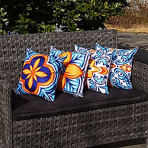 ONWAY Outdoor Pillow Covers Waterproof 16x16 Set of 4 Floral Boho Decorative Throw Cushion Cover Farmhouse Pillows for Bench Couch Patio Furniture