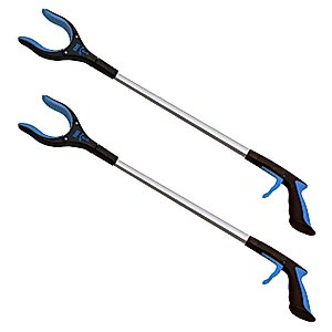 2-Pack 34 Inch Extra Long Grabber Reacher with Rotating Jaw - Mobility Aid Reaching Assist Tool (Blue)