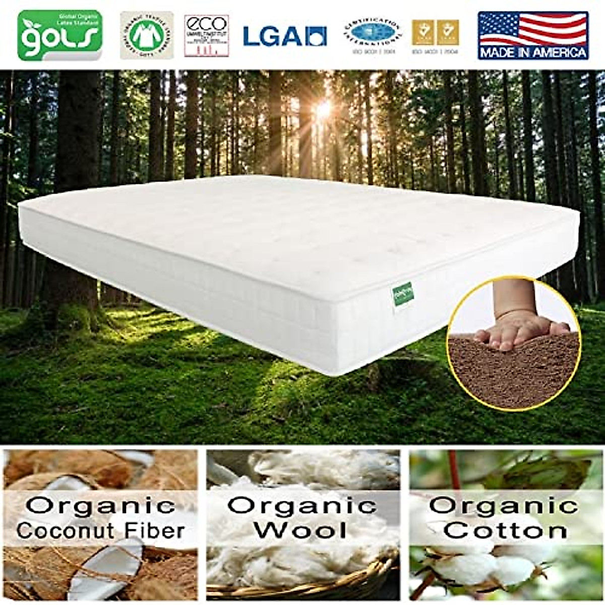 NATURAL LIFE PALMPRING Cambay Queen Mattress - Organic Coconut Coir 8” Extra Firm 1 Layer Comfortable Sleep Bed Dust Free