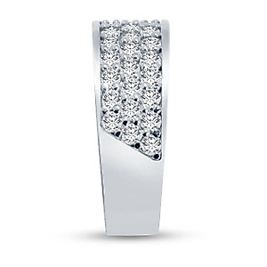 Size - 5 - Solid 14k White Gold 7.5mm Round Cut Wide Three Row Pave Set Anniversary Ring Wedding Band CZ Cubic Zirconia 1.50cttw.