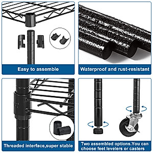 FLL 6 Tier Metal Wire Shelving Unit Garage Shelving Wire Shelving for Garage Kitchen,NSF Certification Metal Storage Shelf Rack Shelf Heavy Duty Shelves Height Adjustable with Wheels,48×18×82,Black
