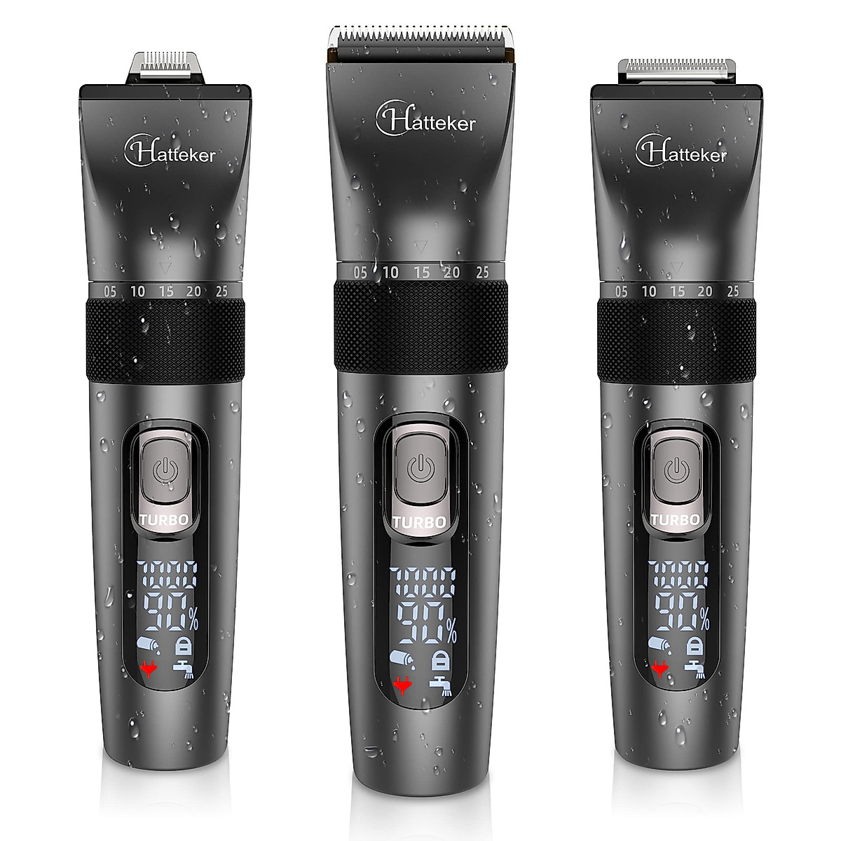 Hatteker Adjustable Beard Trimmer Hair Cutting Kit Hair Clippers for Men Cordless Waterproof Three-Speeds/15-pieces Hair Trimmer USB Rechargeable