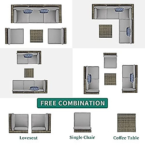 YITAHOME 6 Pieces Patio Furniture Set, Outdoor Sectional Sofa PE Rattan Wicker Conversation Set Outside Couch with Table and Cushions for Porch Lawn Garden Backyard, Grey