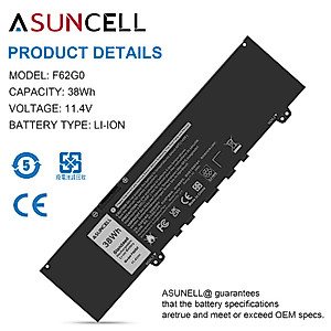 ASUNCELL 38Wh F62G0 Battery for Dell Inspiron 13 7000 7373 7386 2 in 1 Series Vostro 13 5000 5370 13-5370 P83G P87G P91G Series F62GO 39DY5 RPJC3