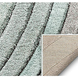 Well Woven Tilly Light Blue Geometric Stripes Thick Soft Plush 3D Textured Shag Area Rug 5x7 (5'3" x 7'3")