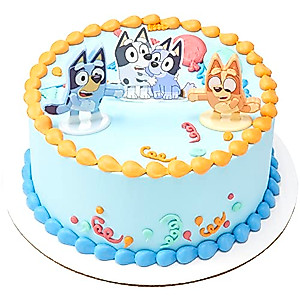 DecoSet® Bluey Dance Mode Cake Toppers, 3 Piece Cake Decoration With Bluey And Bingo Figurines and Muffin & Socks Poly Pic, For Birthday, Parties, Celebration