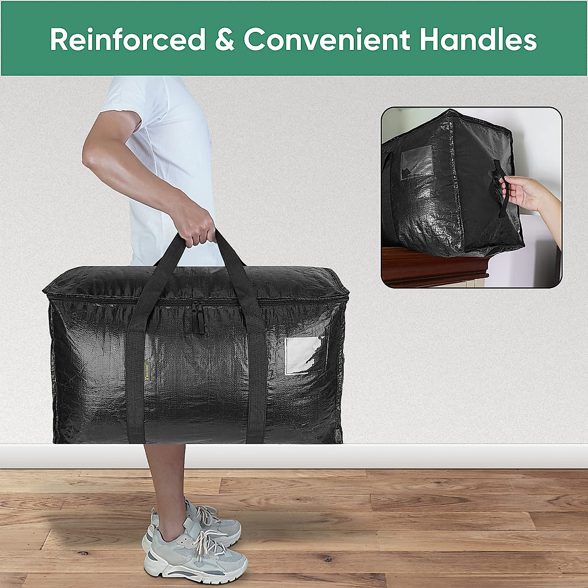 BALEINE 6-Pack Oversized Moving Bags with Reinforced Handles, Heavy-Duty Storage Tote for Clothes, Moving Supplies (Black, 6-Pack)