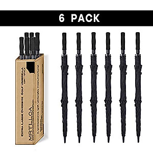 MRTLLOA 6 Pack 62/68 Inch Automatic Open Golf Umbrella, Extra Large Oversize Double Canopy Vented Windproof Waterproof Stick Umbrellas for Rain(62 Inch, Black)