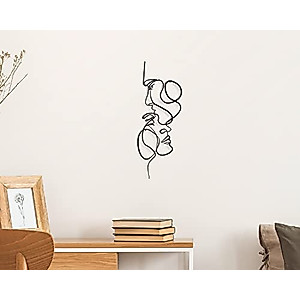 Pinetree Art Metal Wall Art for Bedroom Minimalist Design Wall Sculptures Decor Lovers Kissing Line Artwork Home Living Room Bathroom Decorative (black, 7" x 20")