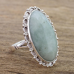 NOVICA Artisan Handmade Jade Cocktail Ring Guatemalan Crafted Light Green Silver Sterling Desert Sage Floral [crownbezel 1.3 in L x 0.9 in W x 0.3 in H Band Width 3 mm W] ' Pale Dahlia'