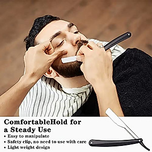 Straight Edge Razor with 100 Single Derby Straight Razor Professional Straight Blade Razor Men's Straight Shaving Razors (Black - Plastic Handle)