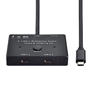 Cablecc USB-C Type-C Bi-Direction Switch MST 1 to 2 Hub Support Video Data PD 8K@30hz 100W 10Gbps with 50cm Cable